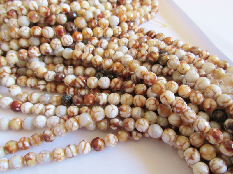 Brown and cream agate rounds #TU1384 : Beading Supplies, Ataggirl Creations